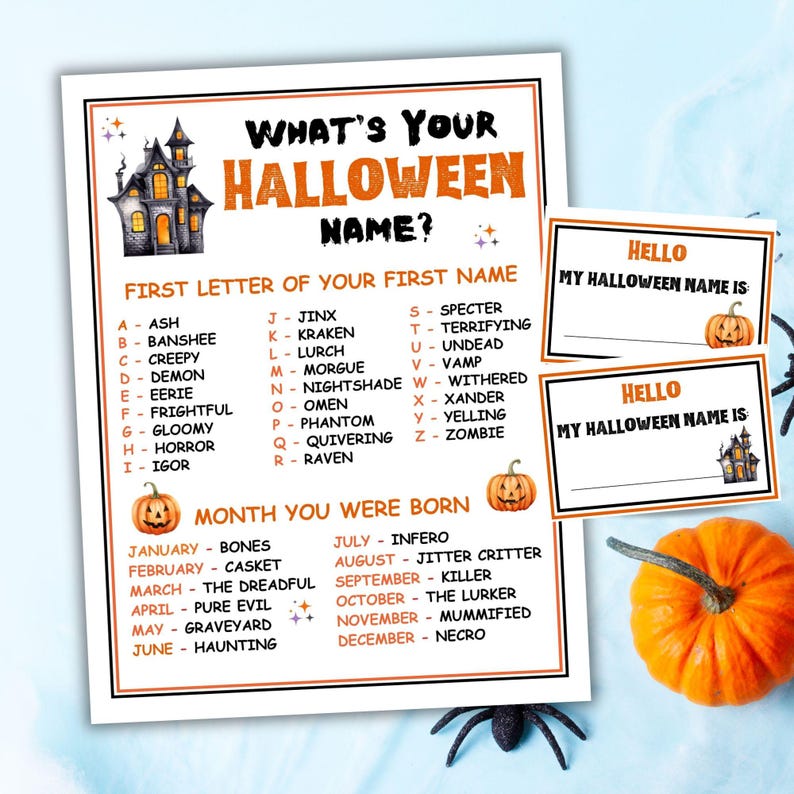 What's Your Halloween Name Party Game Printable Halloween Game ...