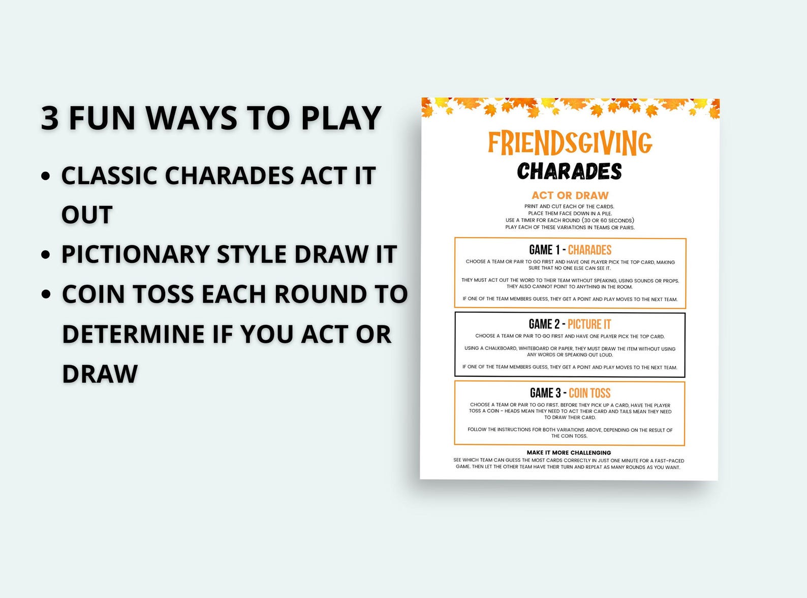 Friendsgiving Charades Game Printable Friendsgiving Game Family ...