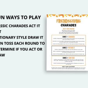 Friendsgiving Charades Game Printable Friendsgiving Game Family ...
