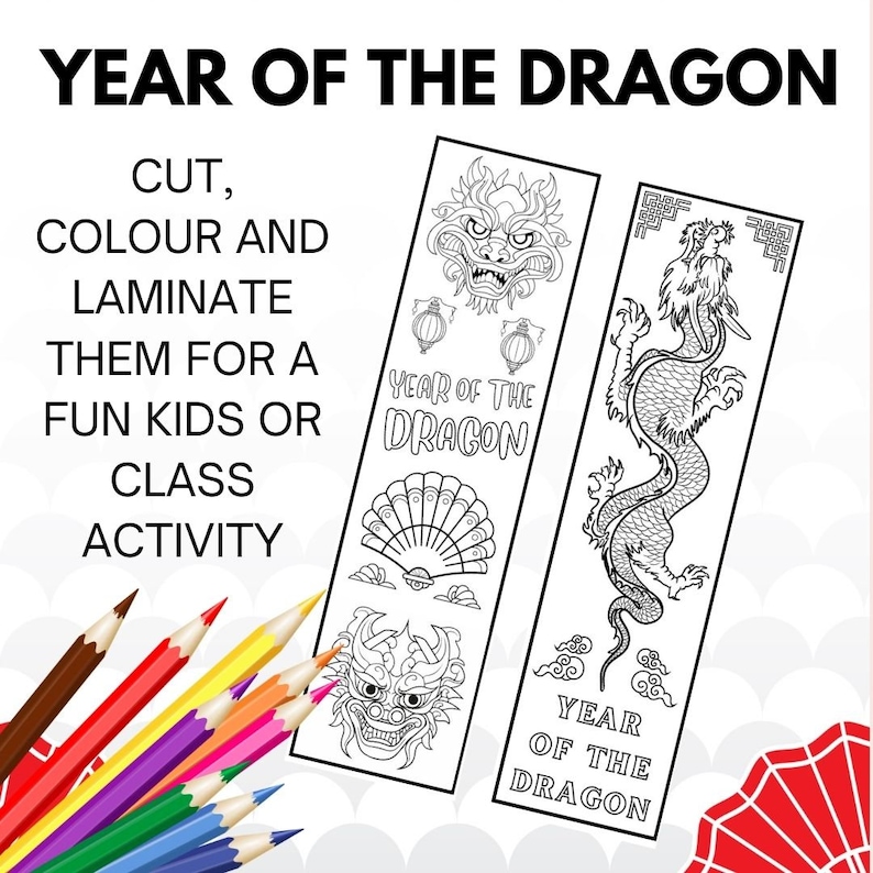 Chinese New Year Coloring Bookmarks Printable Year of the Dragon ...