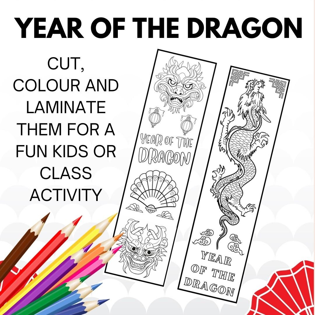 Chinese New Year Coloring Bookmarks Printable Year of the Dragon ...