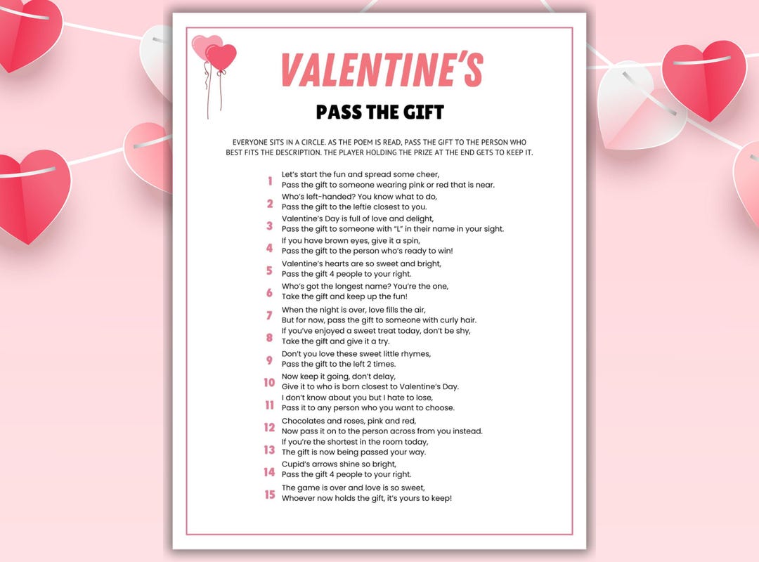 Valentines Pass the Gift Game Valentines Day Party Game Printable ...