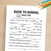 Back to School Mad Libs Game Fill the Gaps First Day of School Activity ...