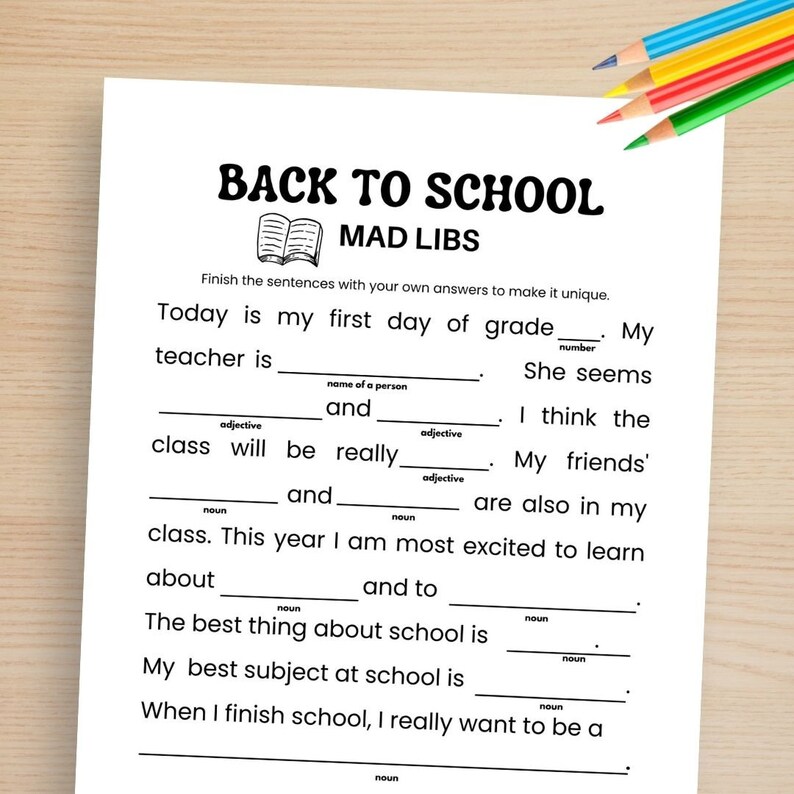 Back to School Mad Libs Game Fill the Gaps First Day of School Activity ...