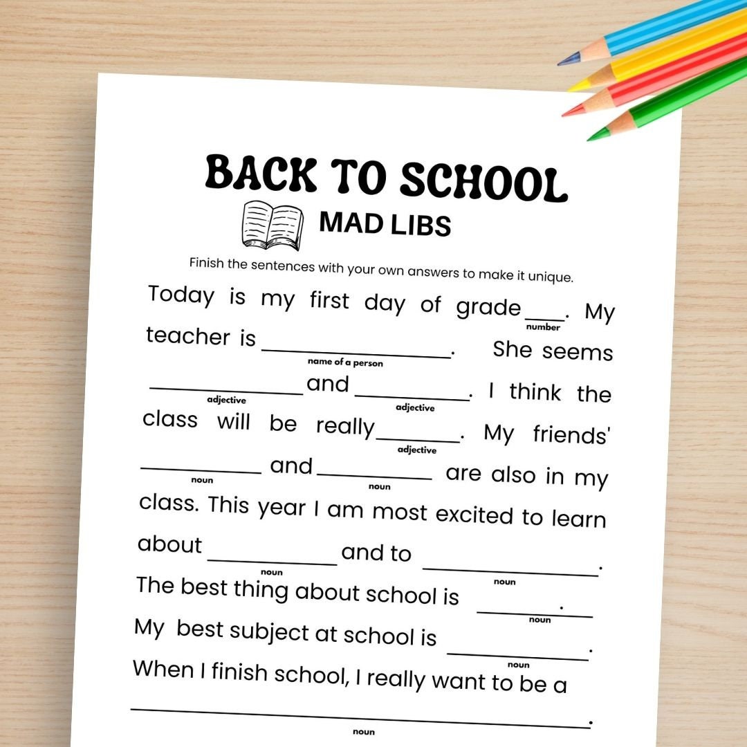 Back to School Mad Libs Game Fill the Gaps First Day of School Activity ...