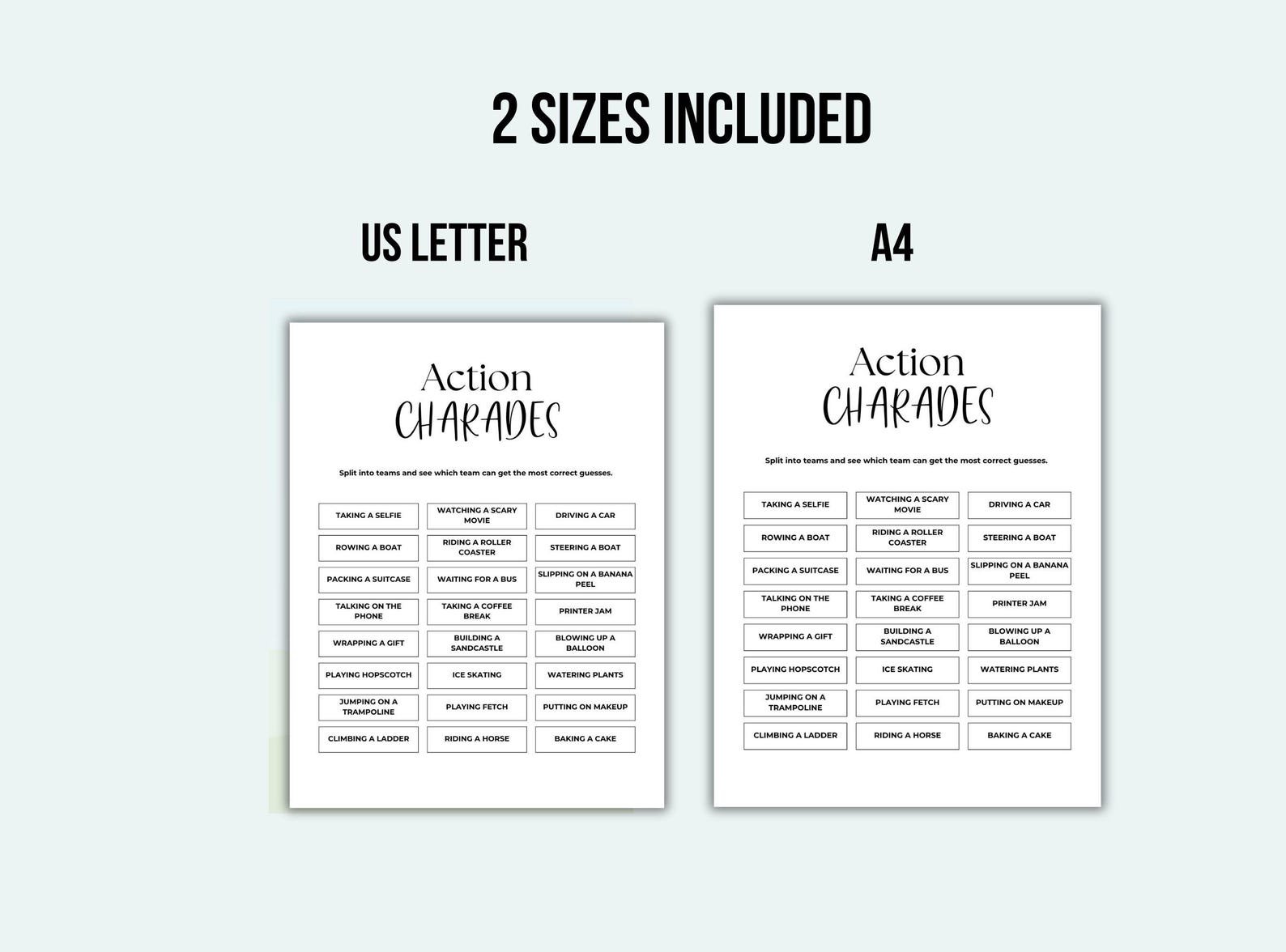 Action Charades Game Printable Charades for Kids Charades Cards ...