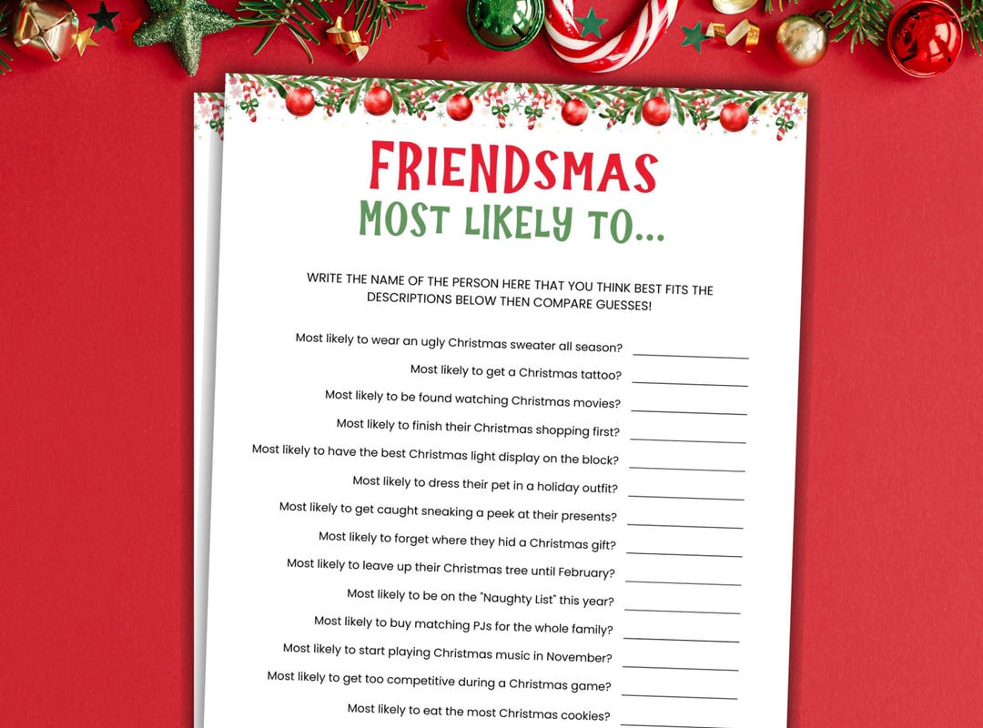 Friendsmas Most Likely to Game Printable Christmas Game Christmas Party ...