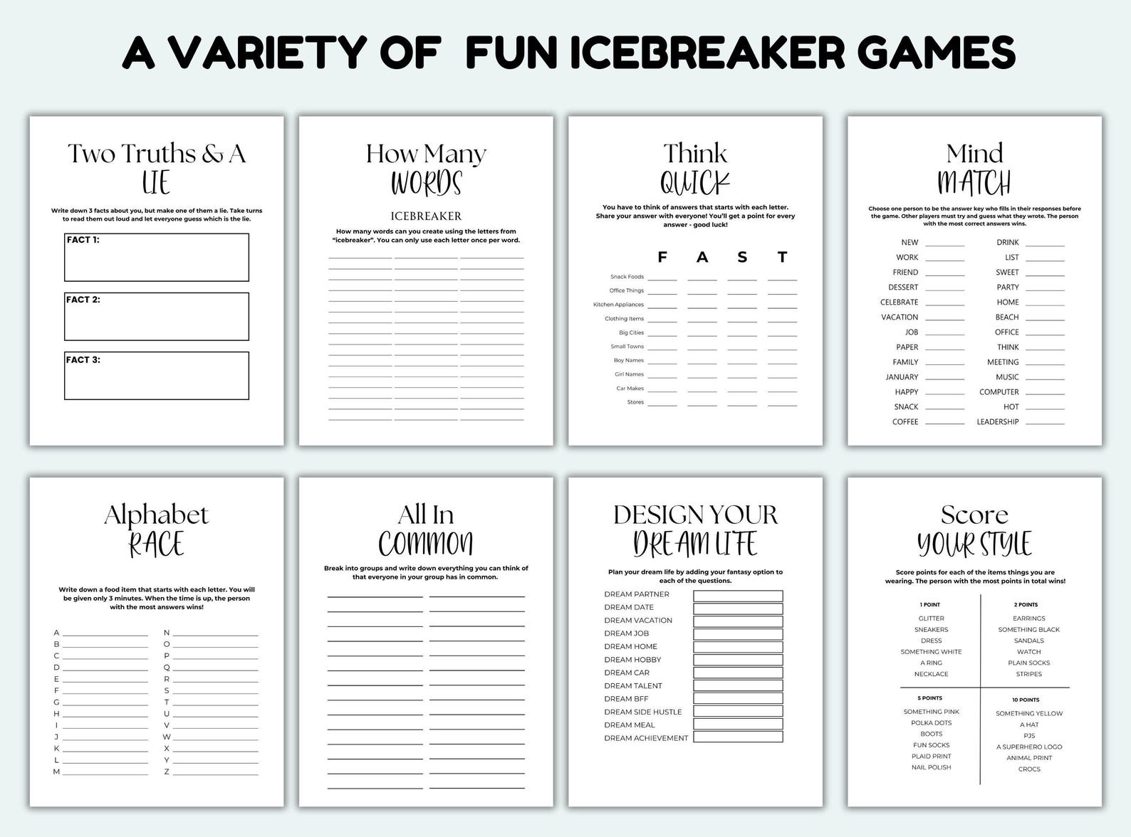 Icebreaker Games Office Party Games Printable Team Building Games ...