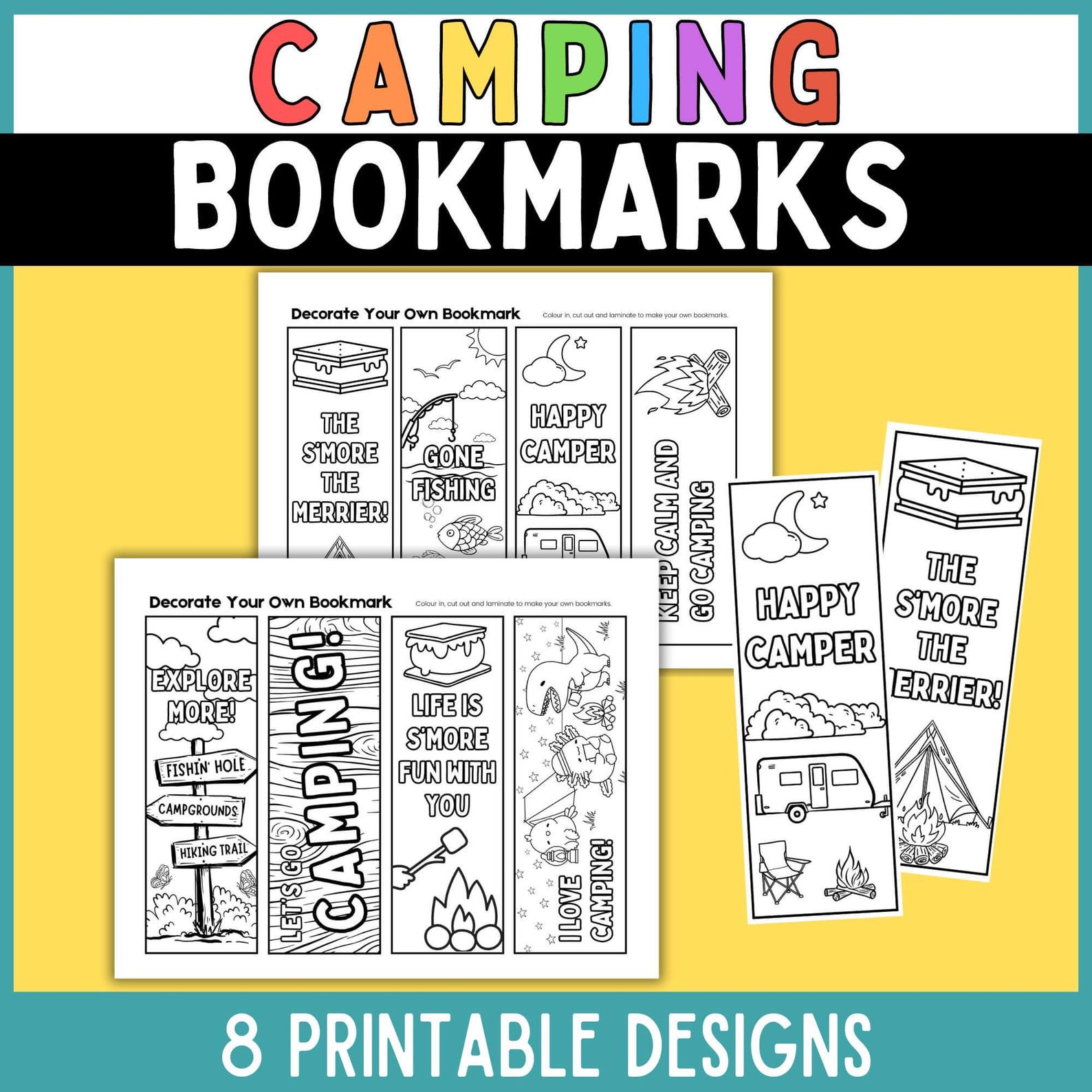 Camping Bookmarks Printable Coloring Bookmarks for Kids Printable ...
