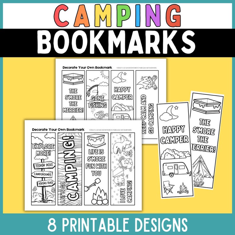 Camping Bookmarks Printable Coloring Bookmarks for Kids Printable ...
