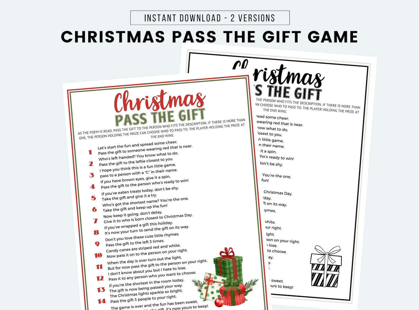 Pass the Gift Game Printable Christmas Game Christmas Pass the Prize ...