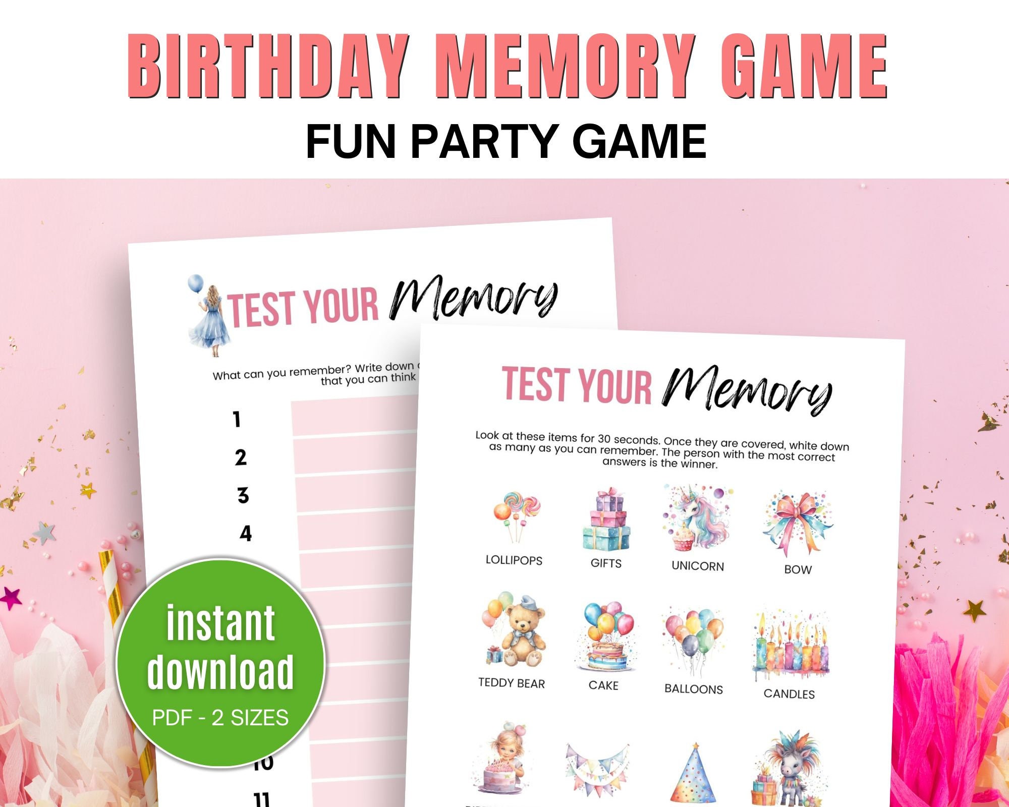 Test Your Memory Party Game Printable Slumber Party Games for Girl ...