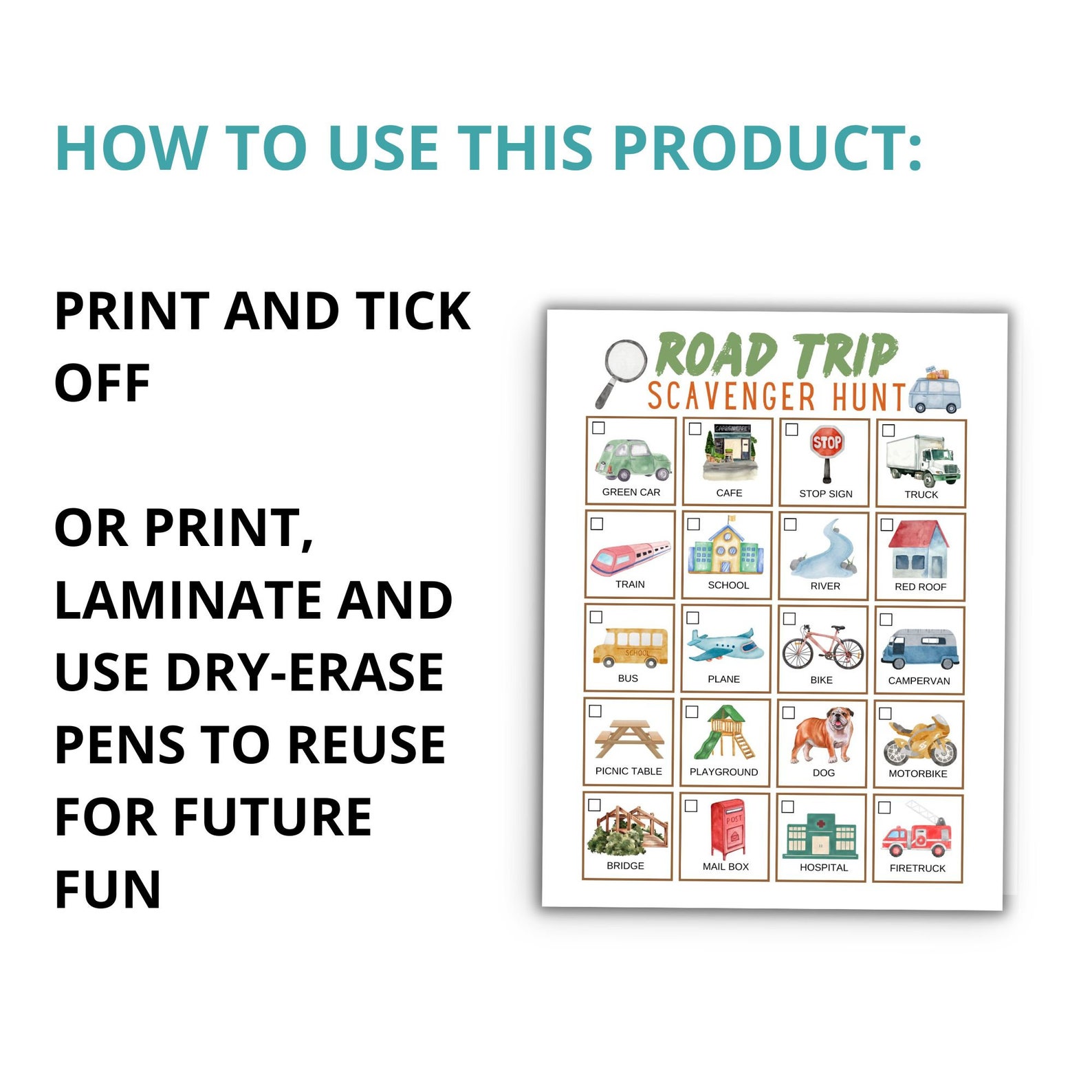Road Trip Scavenger Hunt Printable for Kids Car Ride Scavenger Hunt ...