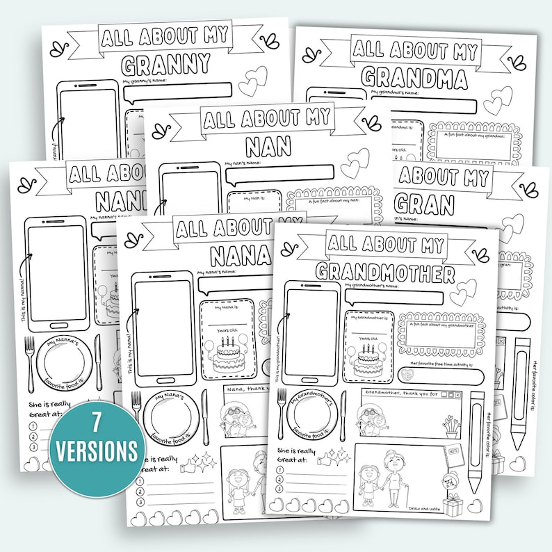 All About My Grandmother Bundle Printable All About My Grandma ...