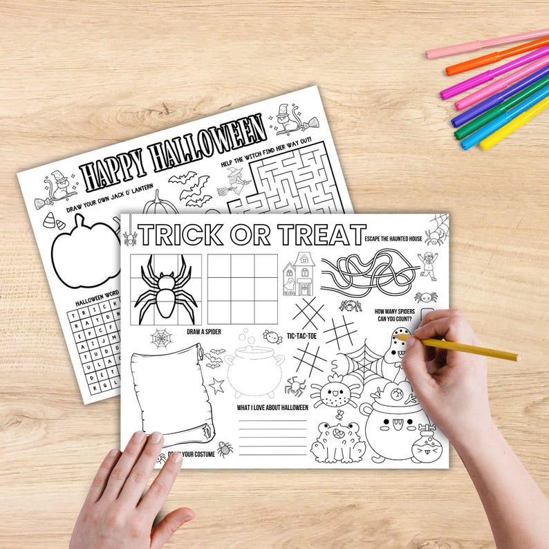 Halloween Activity Placemat Printable Halloween Coloring Placemats ...
