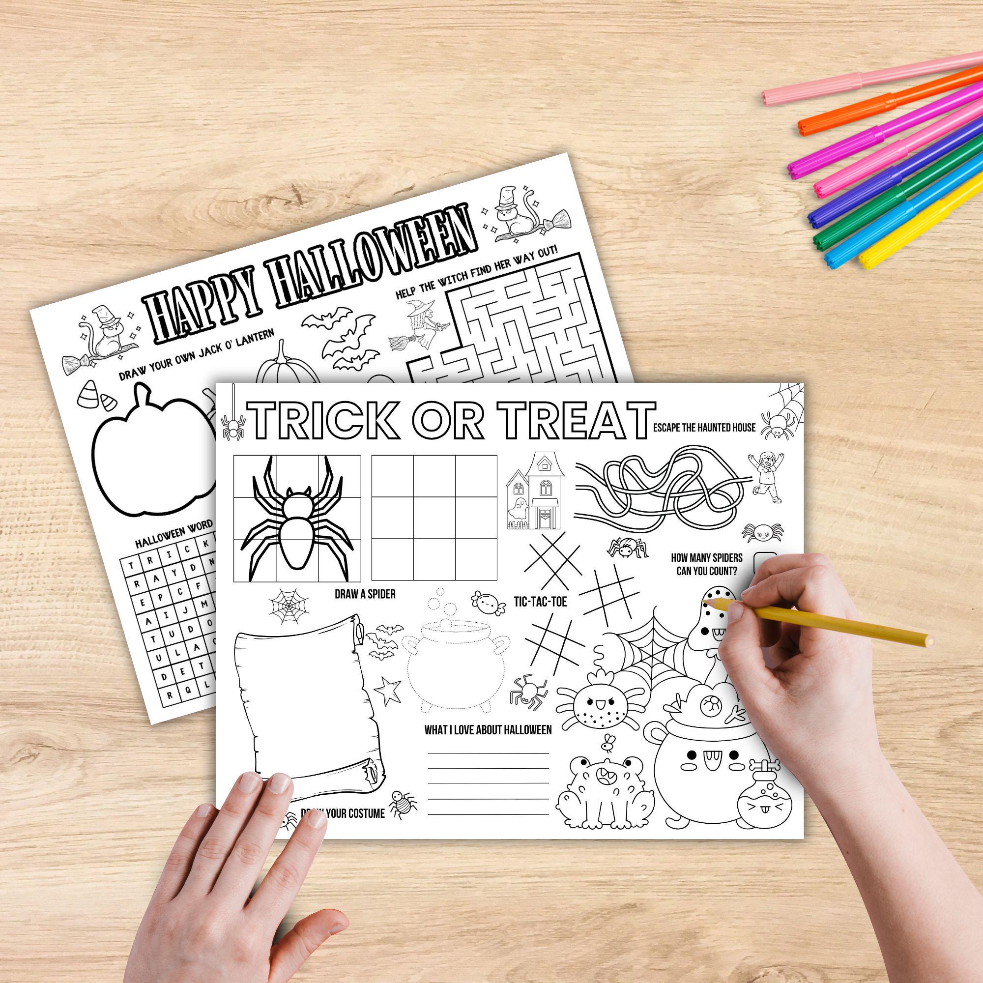 Halloween Activity Placemat Printable Halloween Coloring Placemats ...