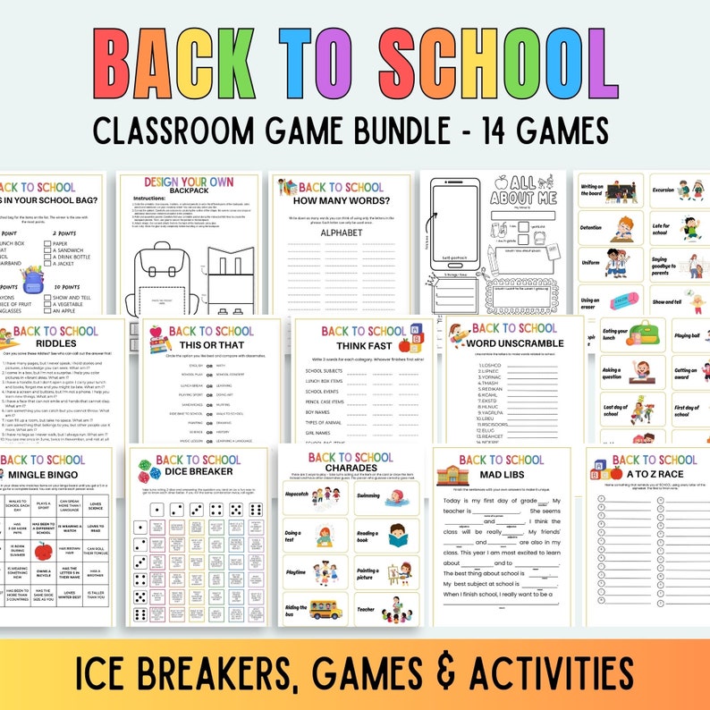 Back to School Games Bundle Printable Ice Breaker for Classroom First ...