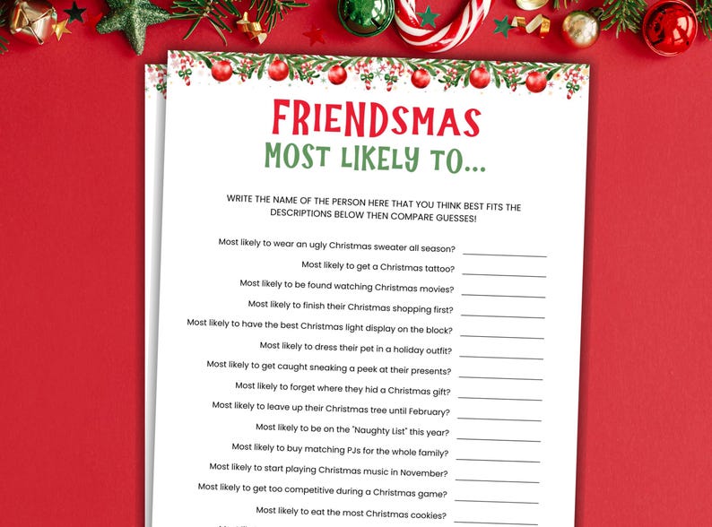 Friendsmas Most Likely to Game Printable Christmas Game Christmas Party ...