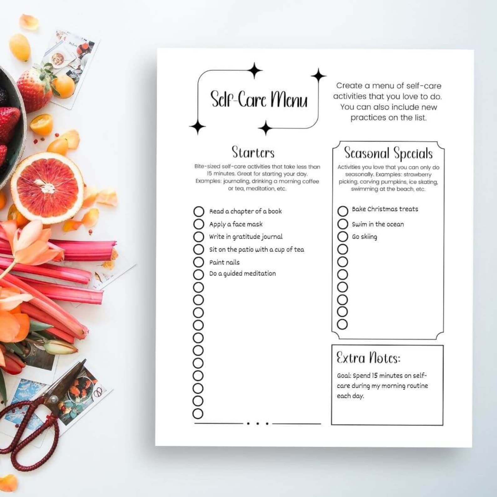 Self-care Menu Printable Self-care Checklist Printable Self Care Menu ...