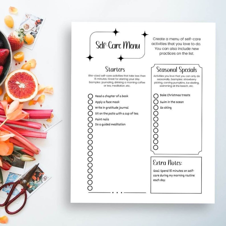 Self-care Menu Printable Self-care Checklist Printable Self Care Menu ...