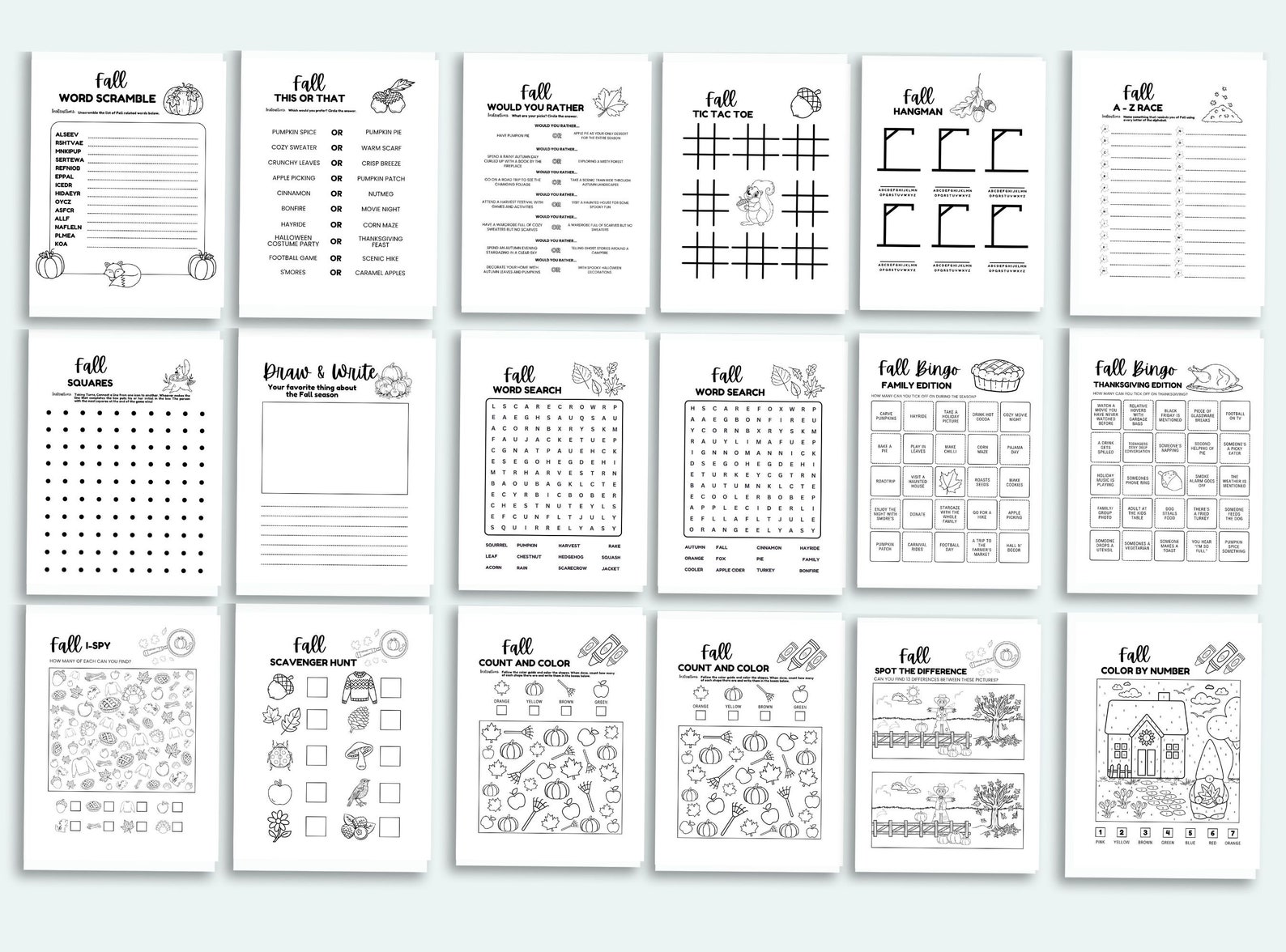 Fall Activity Bundle Printable Fall Kids Activities Autumn Activities ...