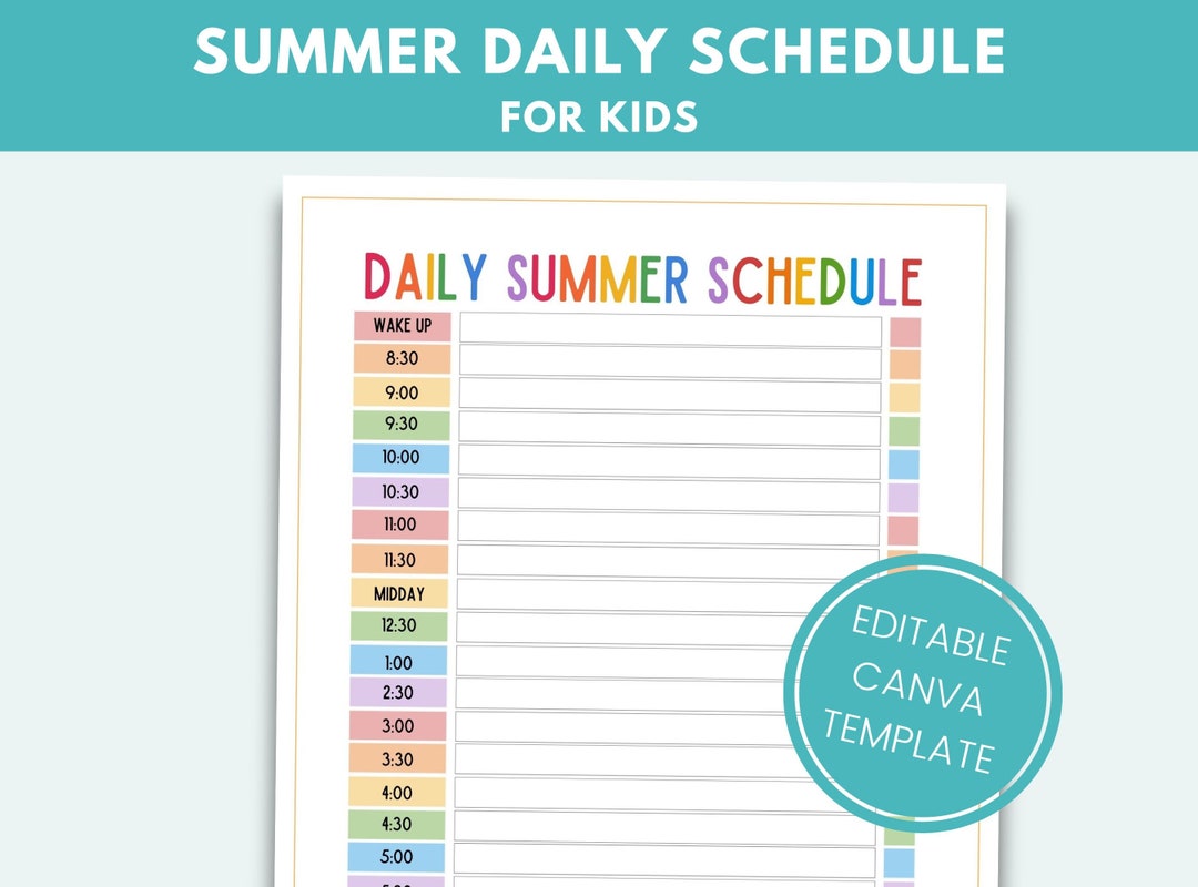 Daily Summer Schedule for Kids Summer Schedule Printable Daily ...
