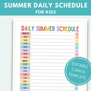 Daily Summer Schedule for Kids Summer Schedule Printable Daily ...