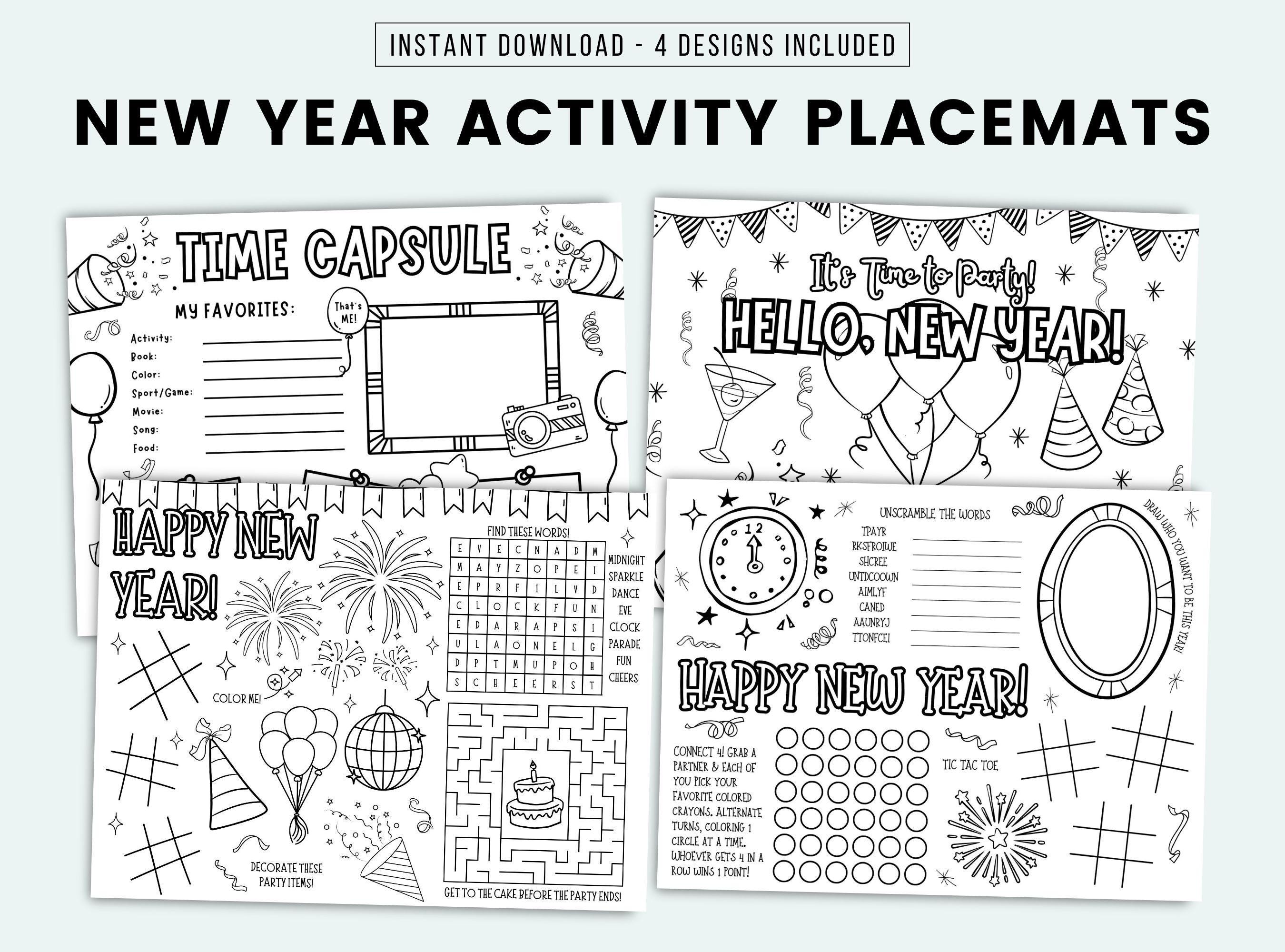 New Years Activity Placemat Printable New Years Eve Activity Sheet NYE ...