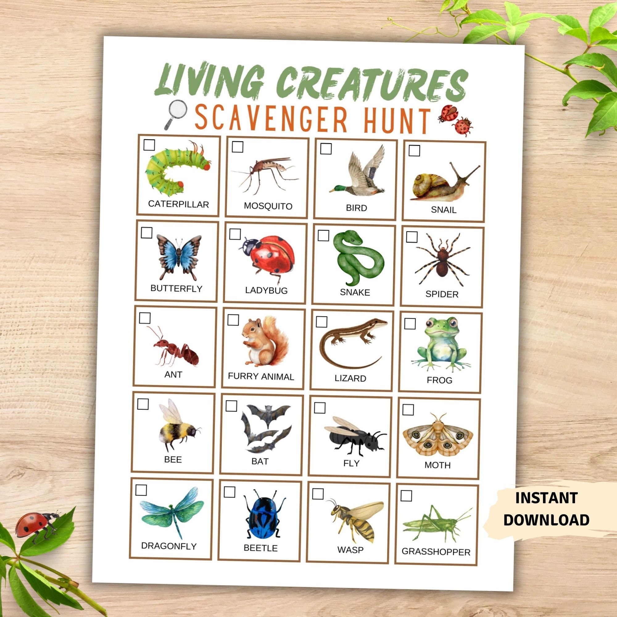 Nature Scavenger Hunt Printable for Kids Insect Scavenger Hunt Animal ...