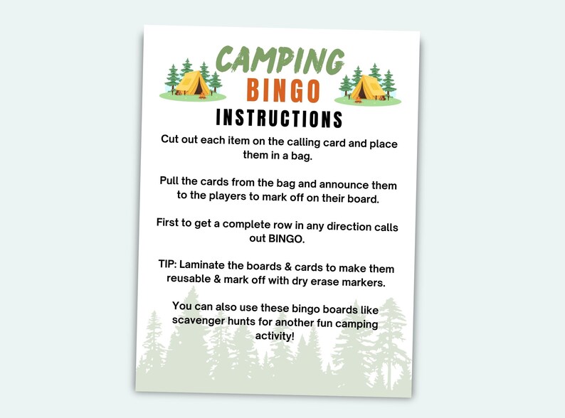 Camping Bingo Game Printable Camping Games Camp Bingo Camping Classroom ...