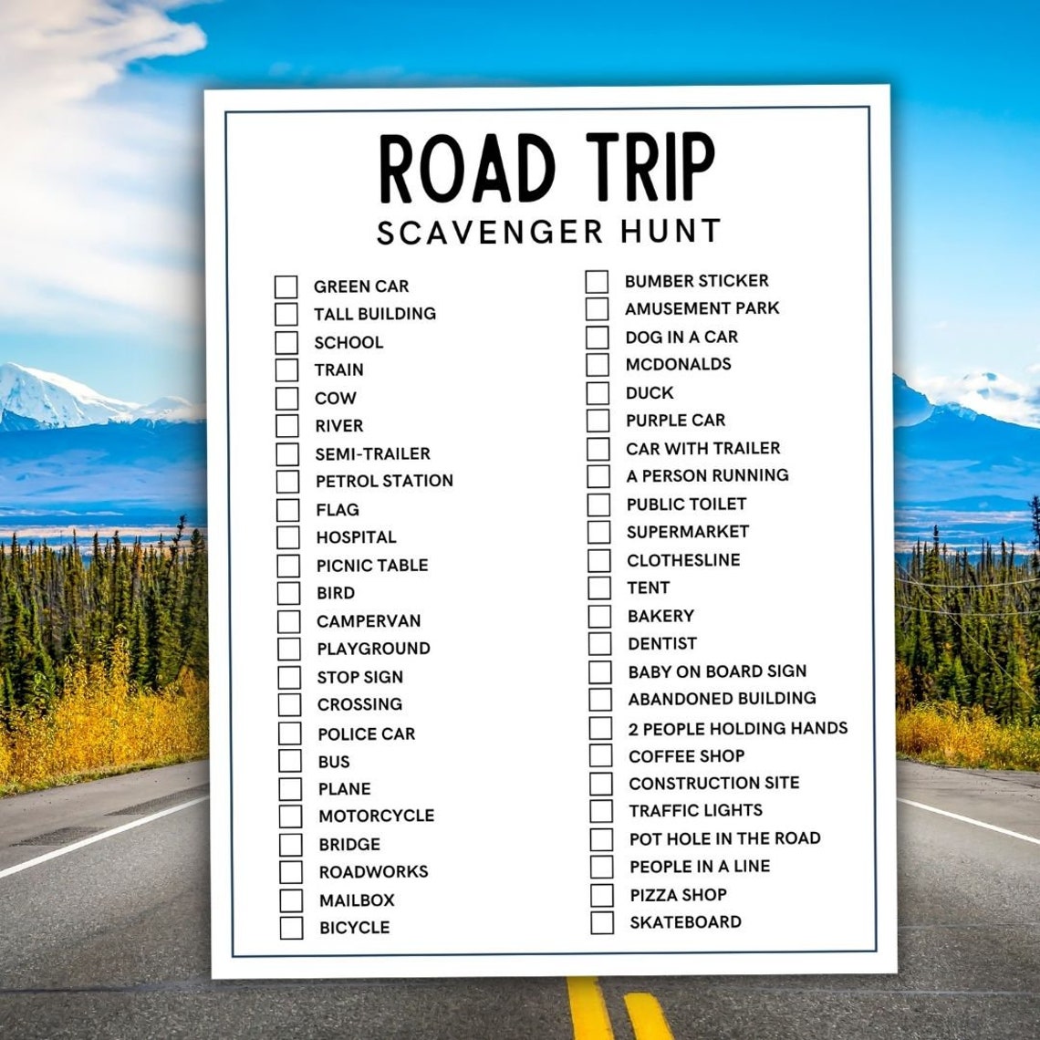 Road Trip Scavenger Hunt Printable for Kids Car Ride Scavenger Hunt ...