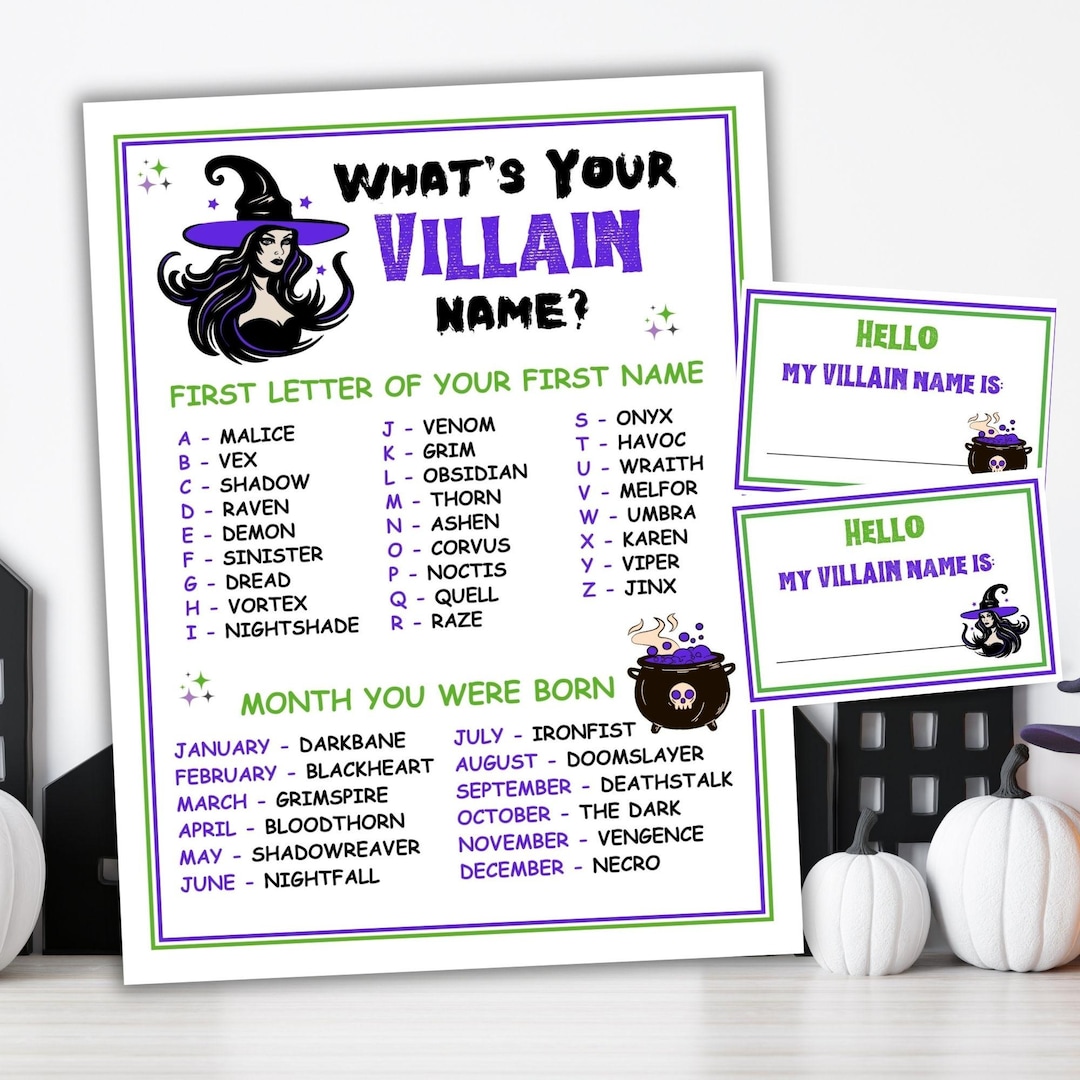 What's Your Villain Name Party Game Printable Halloween Game Villain ...