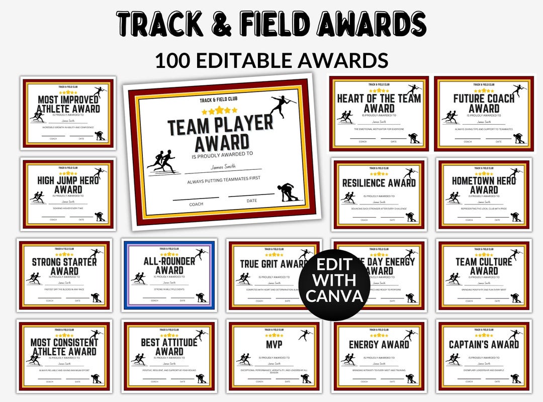 Editable Track & Field Award Certificates Track Team Awards End of ...