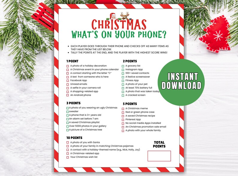 Christmas What's on Your Phone Game Printable Christmas Game Christmas ...