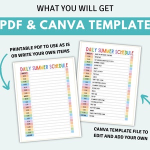 Daily Summer Schedule for Kids Summer Schedule Printable Daily ...