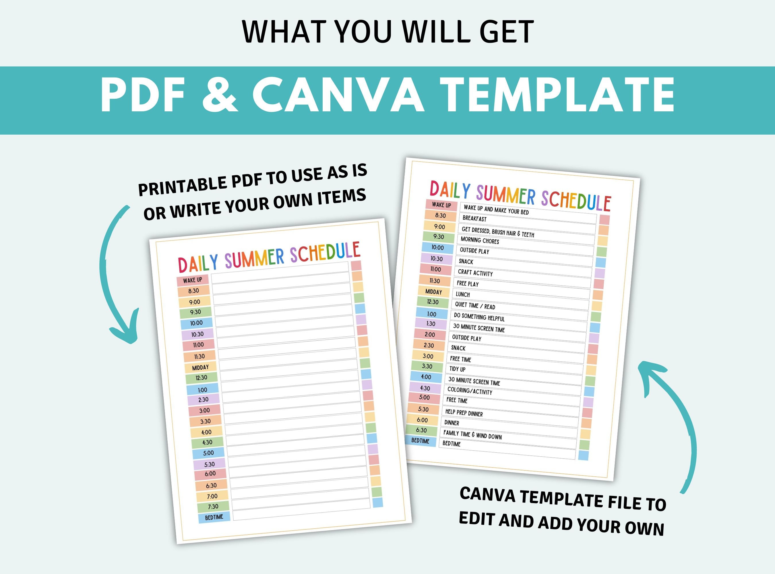 Daily Summer Schedule for Kids Summer Schedule Printable Daily ...