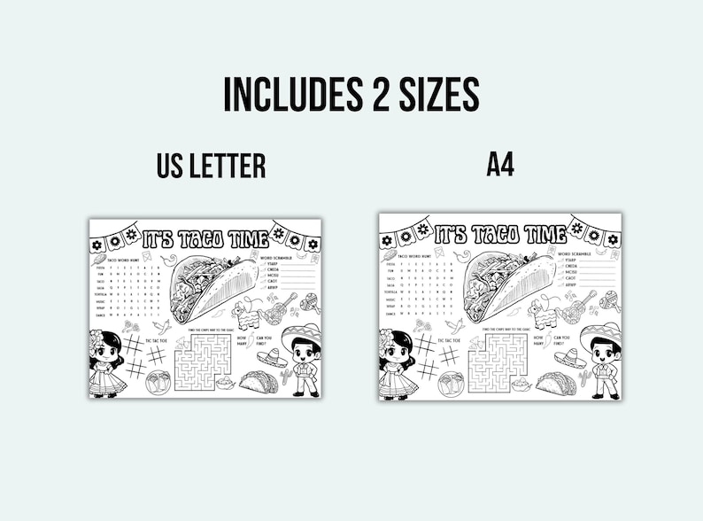 Taco Party Activity Placemat Printable Fiesta Coloring Placemat Fiesta ...