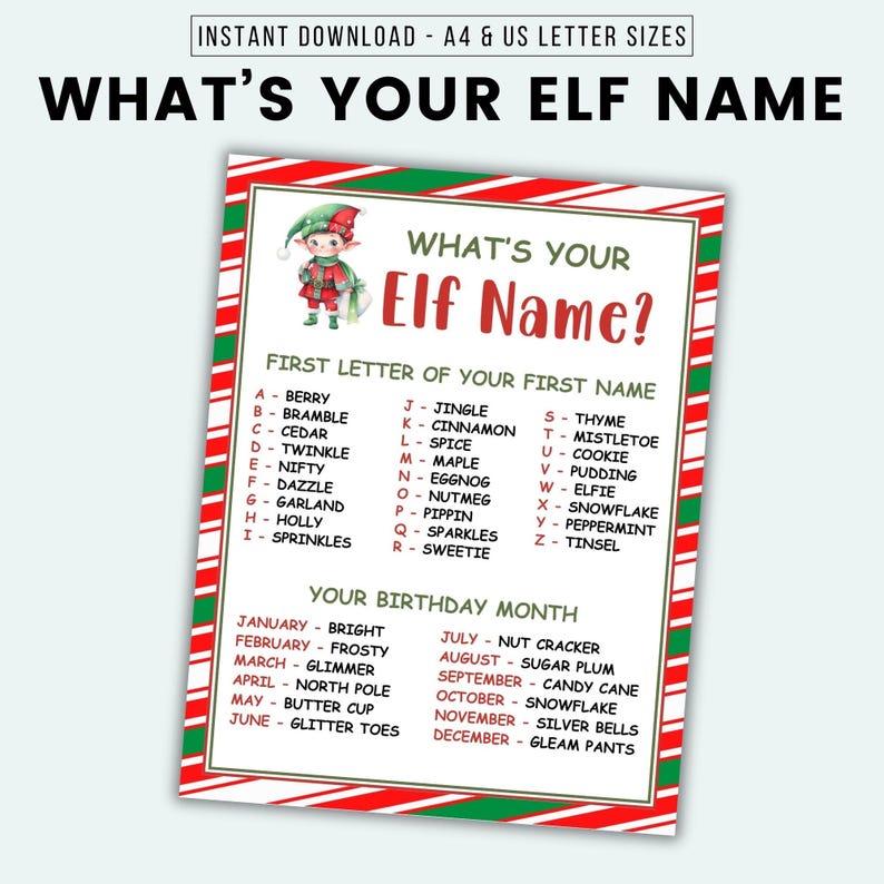 What's Your Elf Name Party Game Printable Elf Game Pirate Name ...