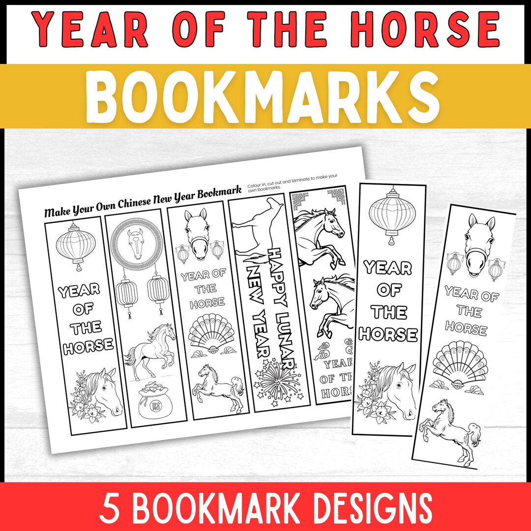 Year of the Horse Chinese New Year Coloring Bookmarks Printable Year of ...