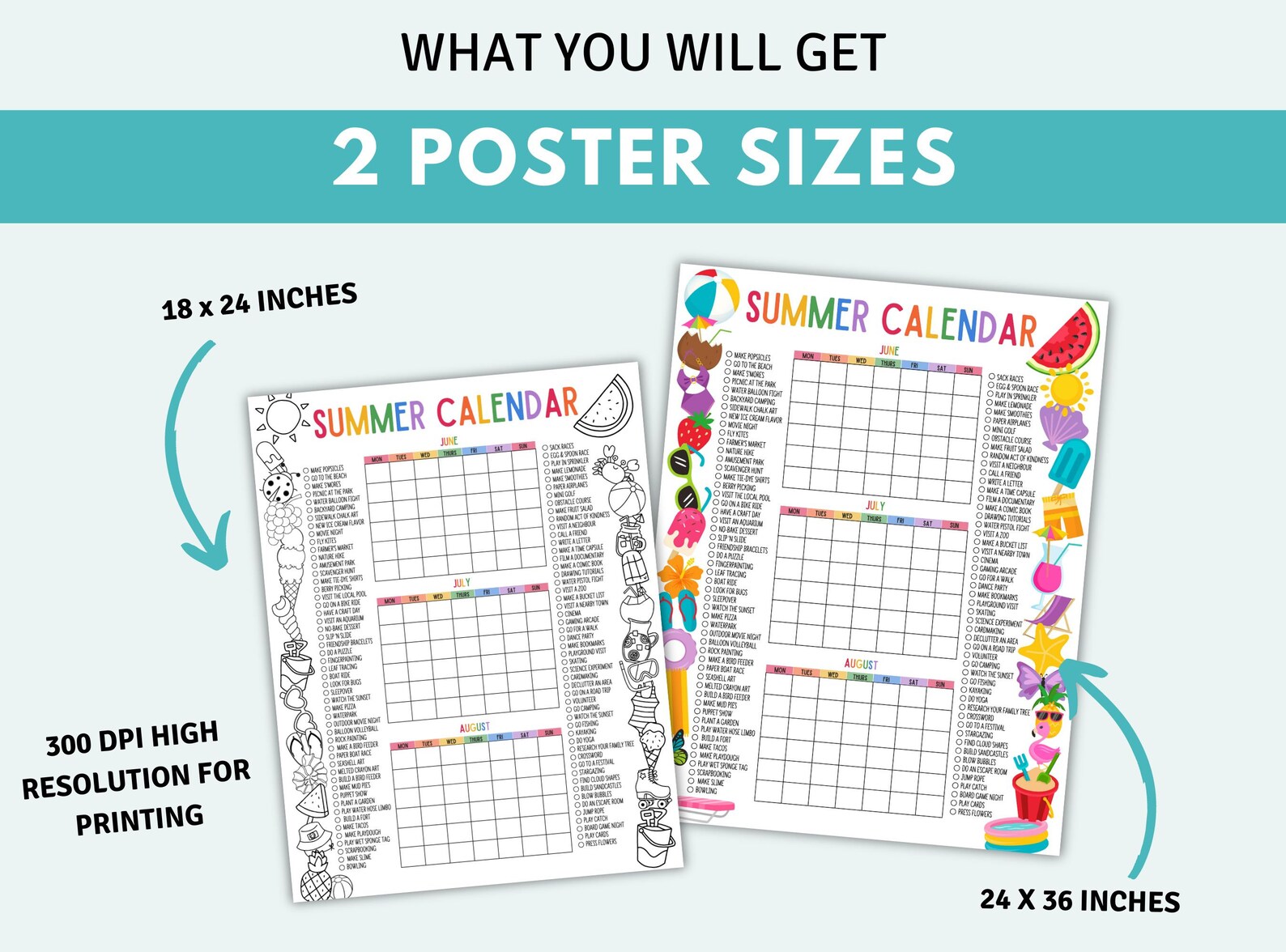 Printable Summer Calendar 2025 Summer Activities Calendar Summer ...