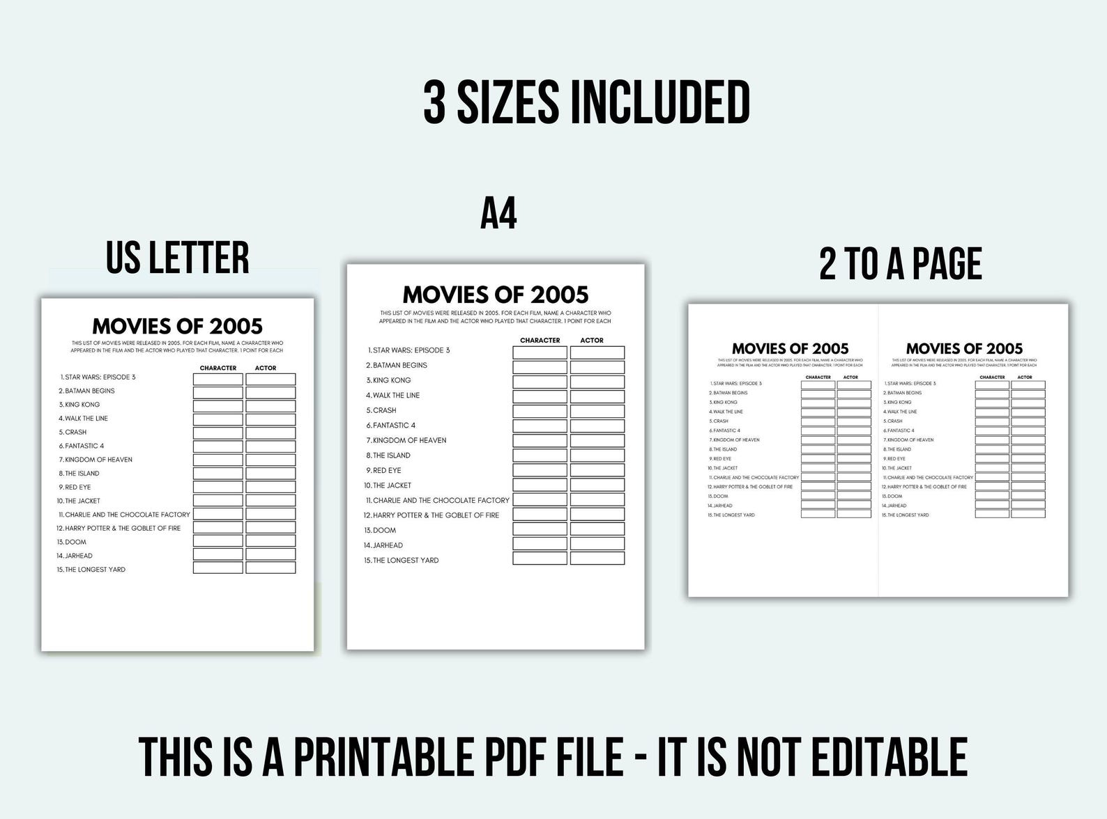 20th Birthday Games Printable Born in 2005 Games Born in 2005 Birthday ...