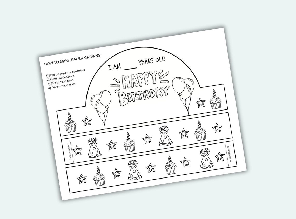 Birthday Paper Crown Printable Birthday Crowns Birthday Headband ...
