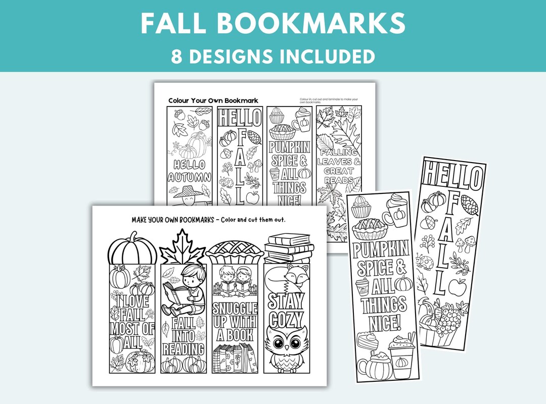 Fall Bookmarks Printable Coloring Bookmarks for Kids Printable Fall ...