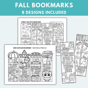 Fall Bookmarks Printable Coloring Bookmarks for Kids Printable Fall ...