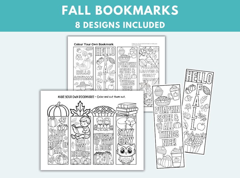 Fall Bookmarks Printable Coloring Bookmarks for Kids Printable Fall ...