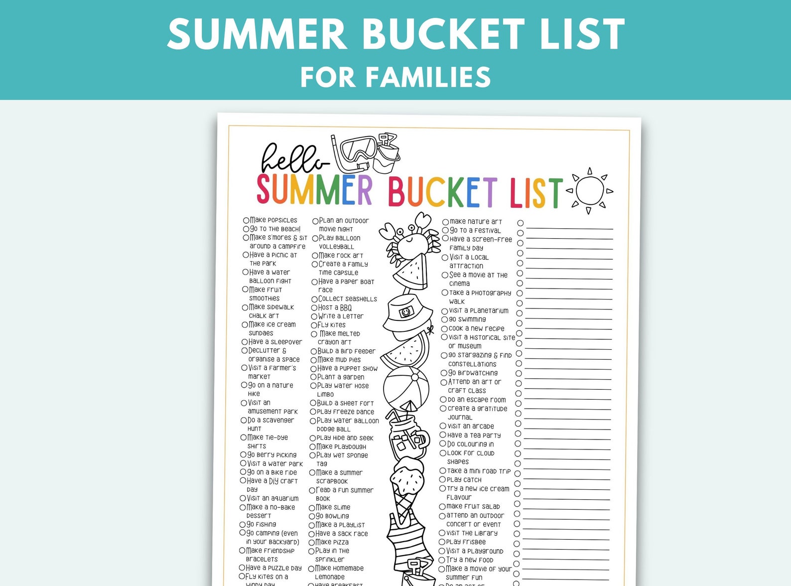 Summer Bucket List Printable Summer Activities for Kids Family Bucket ...