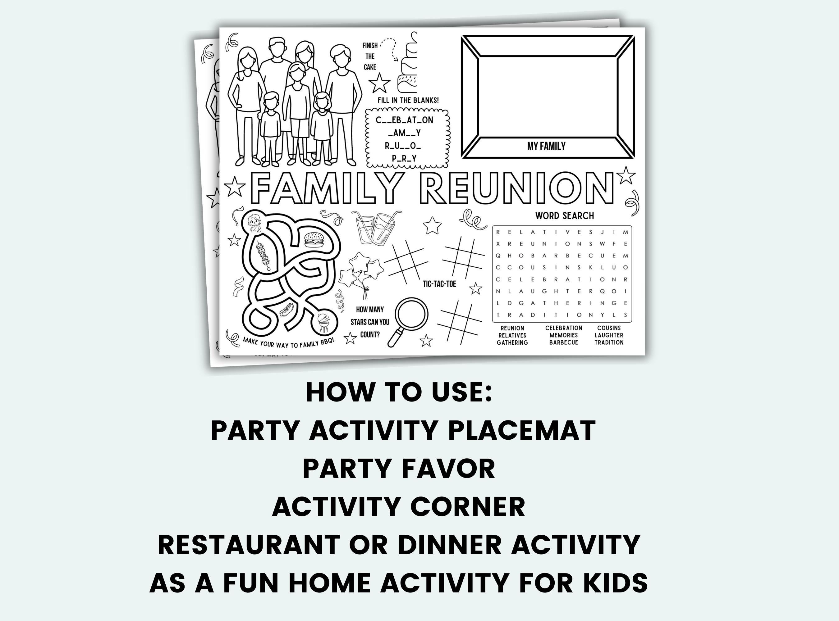 Family Reunion Activity Placemat Printable Family Reunion Coloring for ...