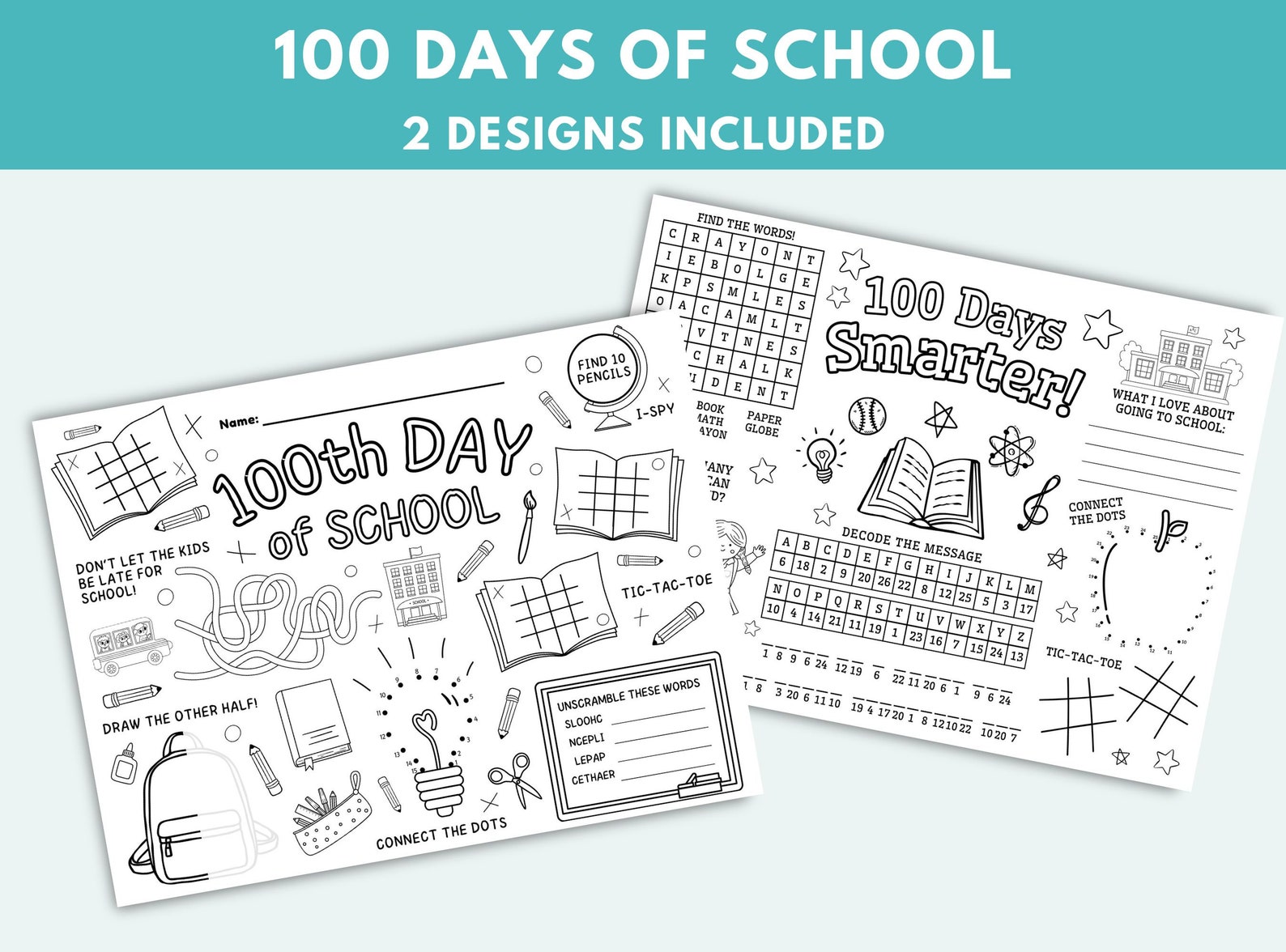 100 Days of School Activity Sheet Printable 100th Day of School ...
