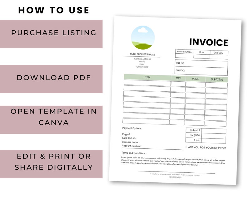 Invoice Template Editable Order Form Template Receipt - Etsy