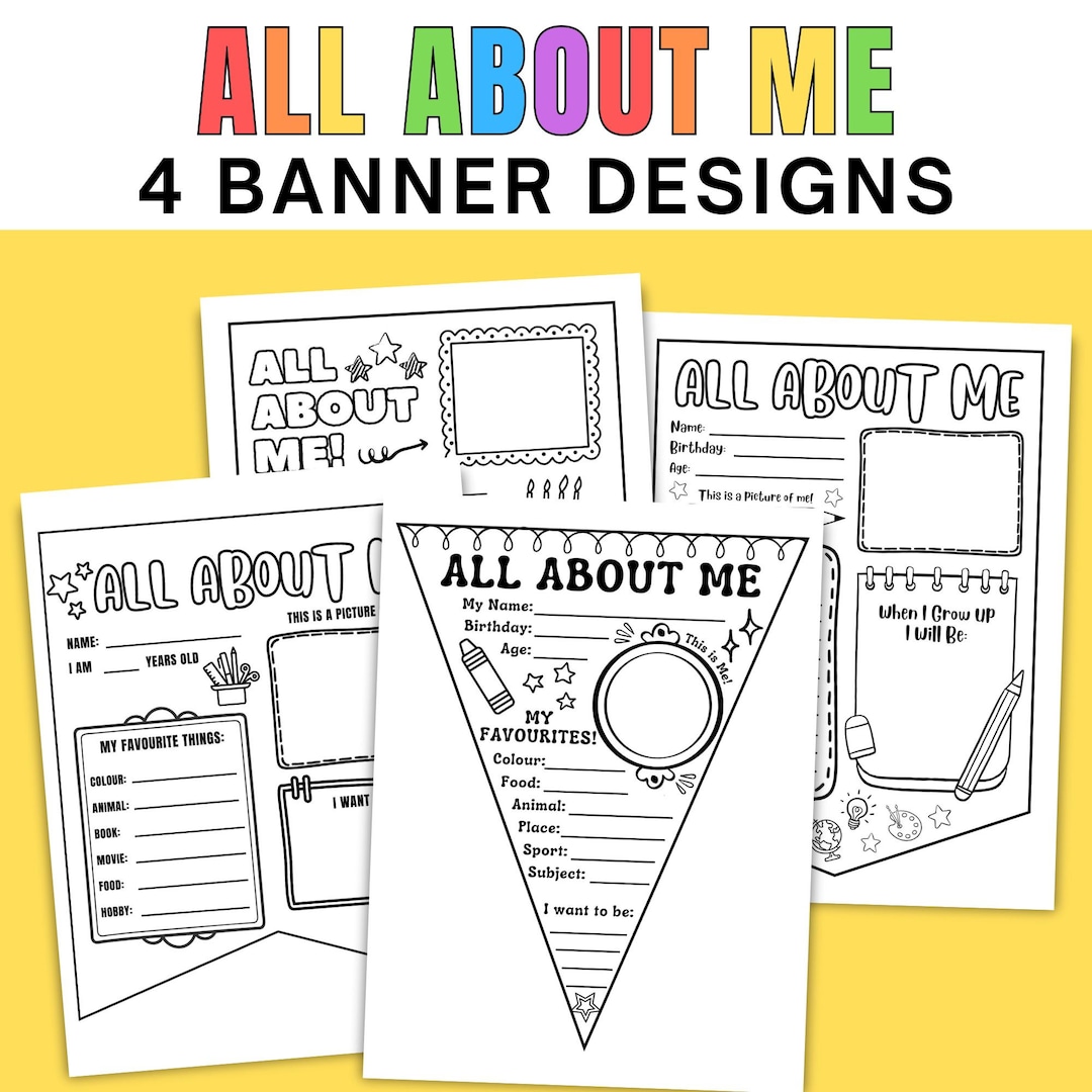 All About Me Banner Bundle First Day of School Printable Back to School ...